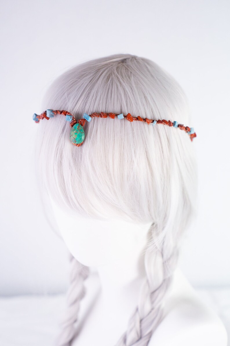 Turquoise Red Jasper Beaded Circlet | Perfect Accessory for Long or ...