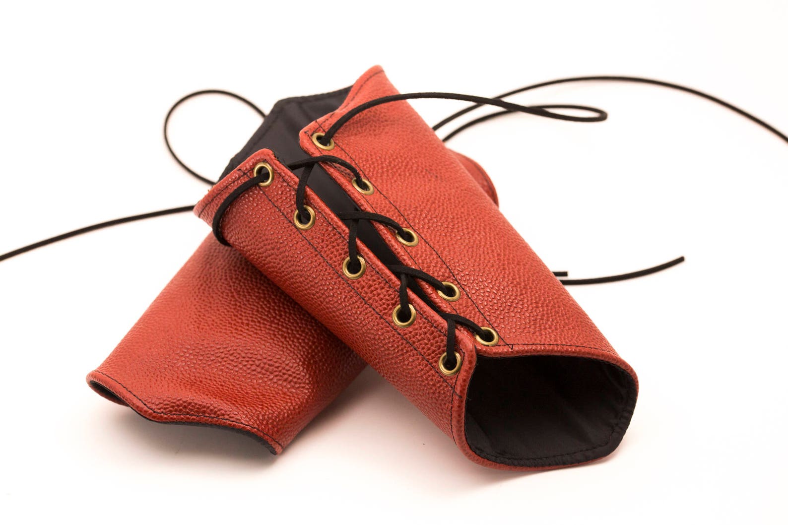 Leather Bracers MEDIUM Blood Red Short Pointy Black Laces - Etsy