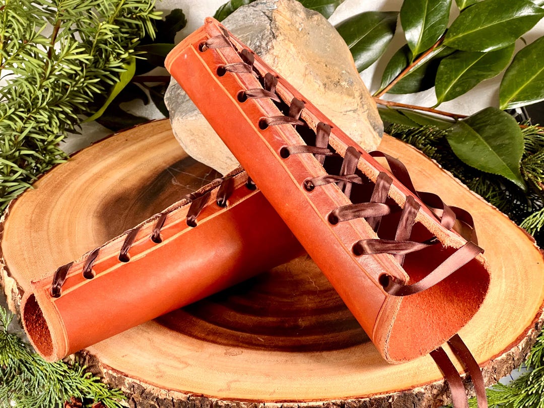 Hard Leather Bracers SMALL Saddle Leather Chestnut Brown Cuffs ...