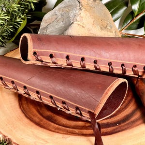 Hard Leather Bracers SMALL Saddle Leather Cuffs Gauntlets Vanguards ...