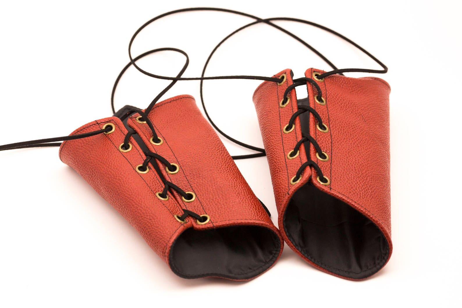 Leather Bracers MEDIUM Blood Red Short Pointy Black Laces - Etsy
