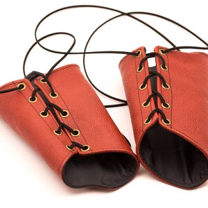 Leather Bracers MEDIUM Blood Red Short Pointy Black Laces - Etsy