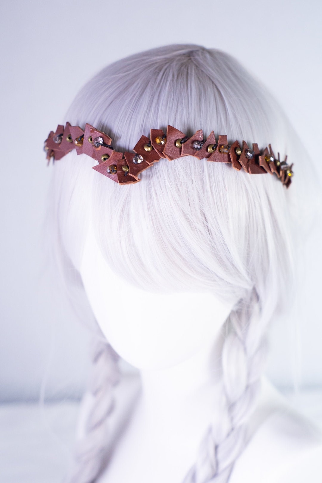 Rich Brown Leather Scale Beaded Circlet | Perfect Accessory for Long or ...