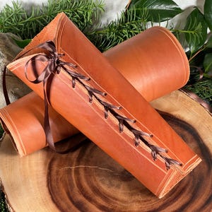 Hard Leather Bracers EXTRA LARGE Saddle Stiff Chestnut Brown Rounded ...