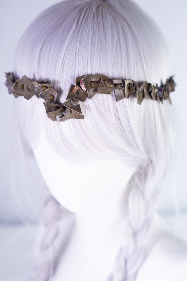 Olive Green Leather Scale Beaded Circlet | Perfect Accessory for Long ...