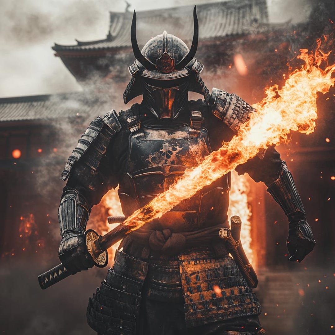 Mandalorian Samurai With Flaming Katana Digital Art Print - Etsy