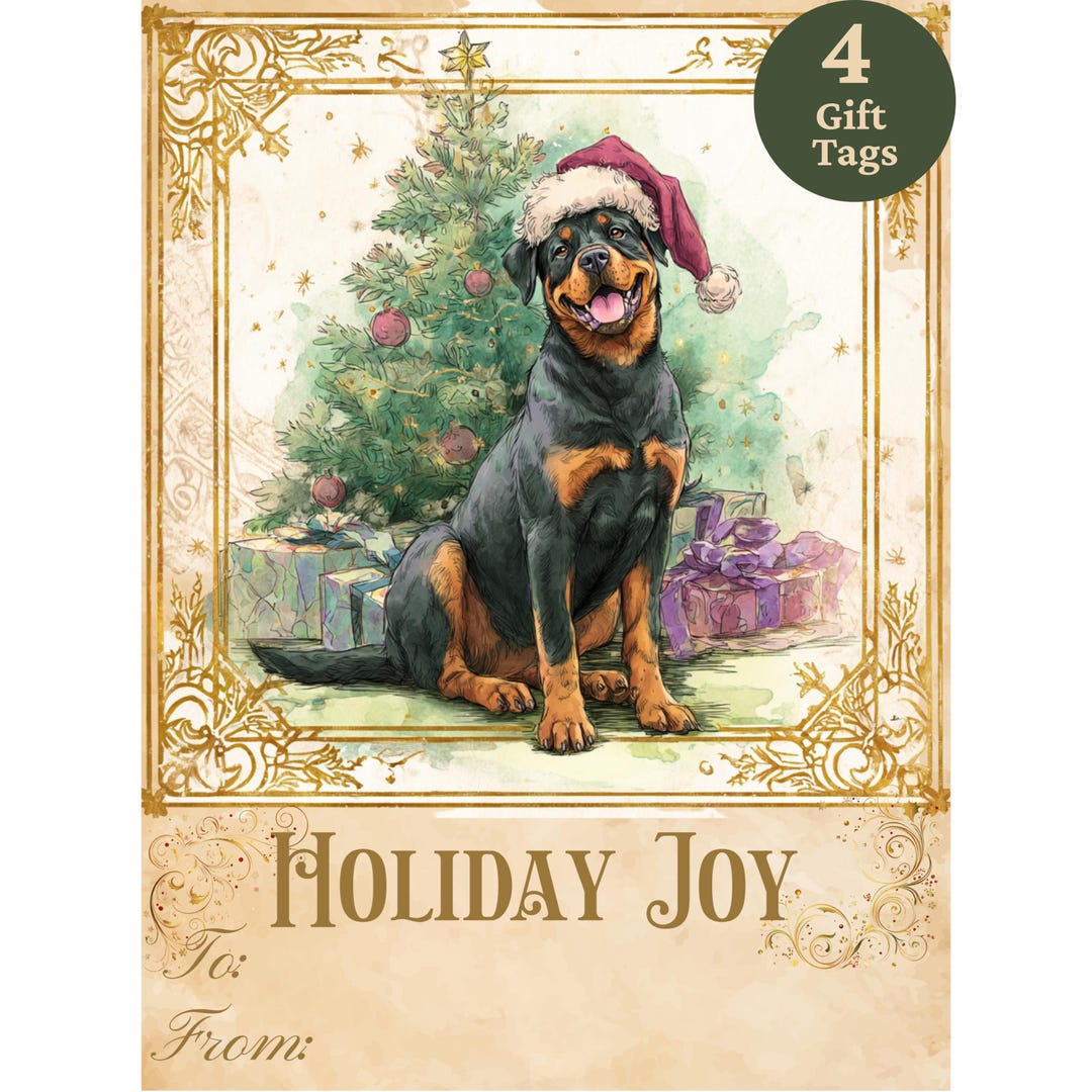 Rottweiler Christmas Tag Gift Label Holiday Decoration Digital Download ...
