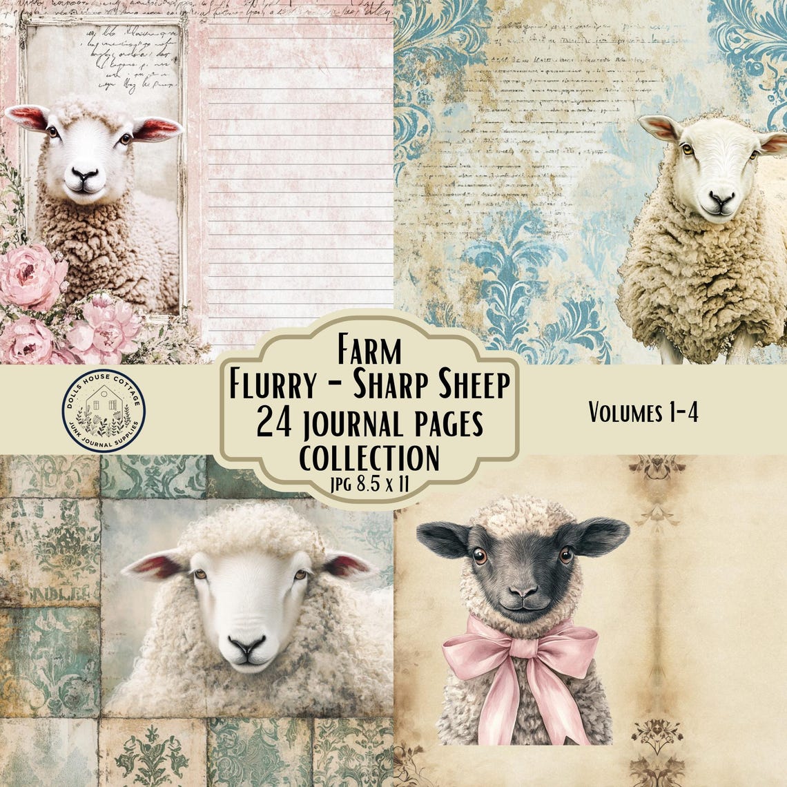 Sheep Junk Journal Pages Rustic Farmhouse Supplies Scrapbooking Digital ...
