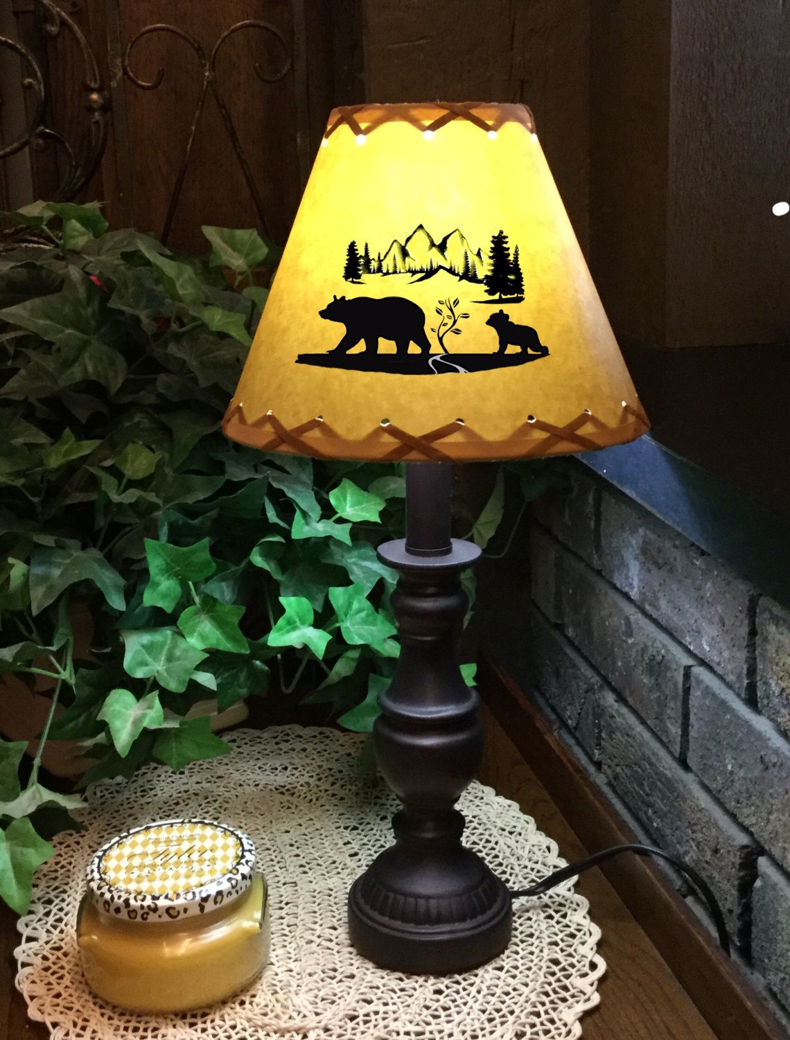 Western Faux Kraft Lamp Shade 9x7x4 Wildlife Bear Decal CLIPS ON BULB ...