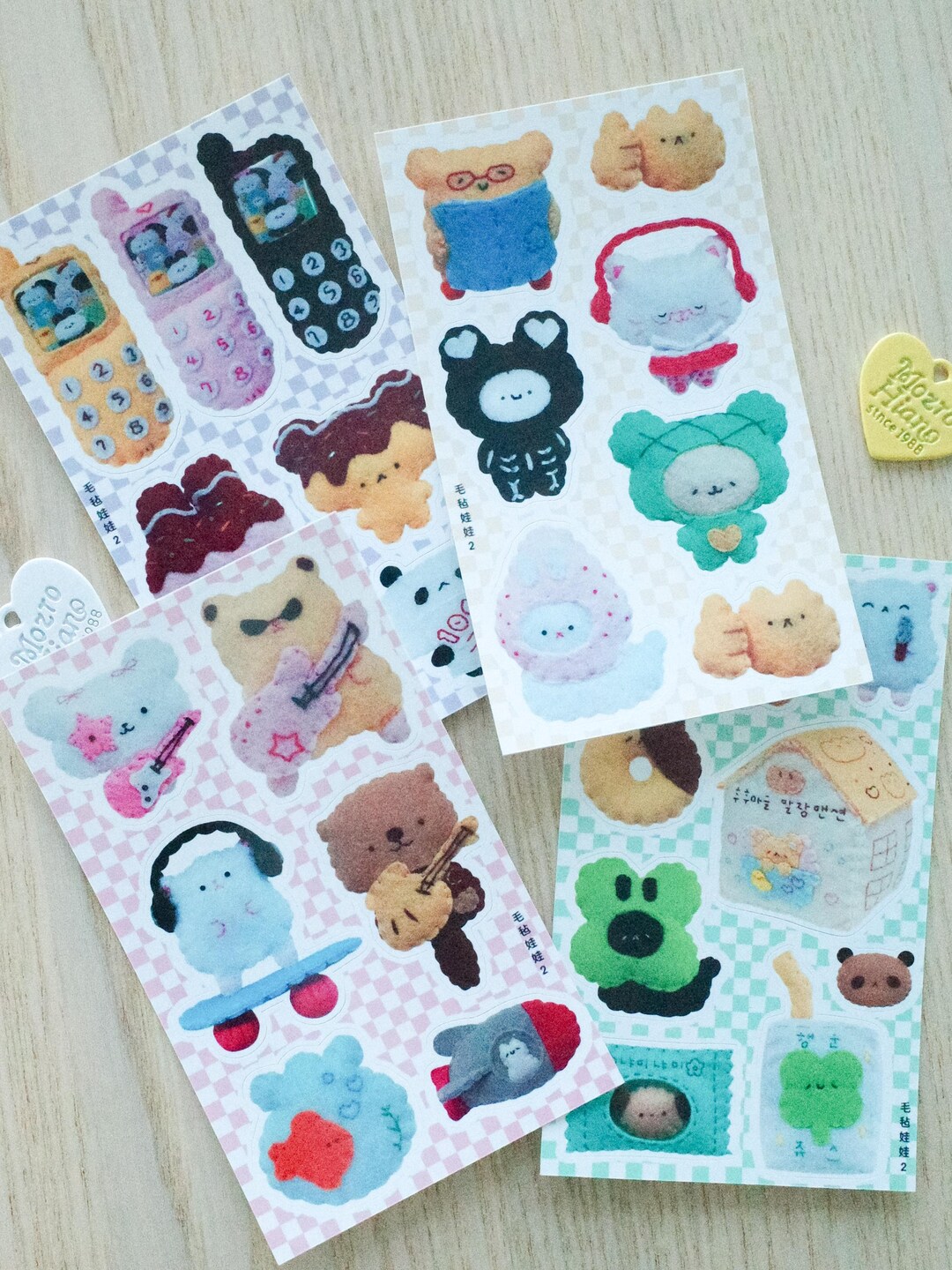 Set of 4 Kawaii Felt Dolls Skateboard Bear Retro Stickers Y2K Nostalgic ...