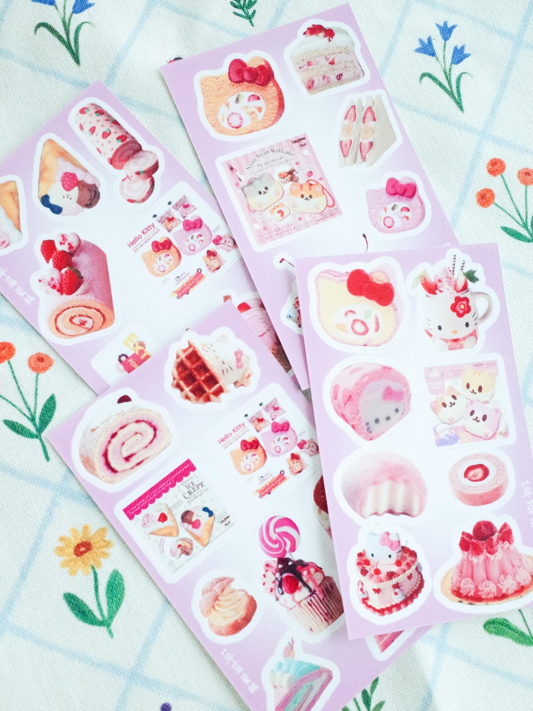 Set of 4 Retro Pastel Strawberry Cakes Crepe Parfait Stickers Cutecore ...