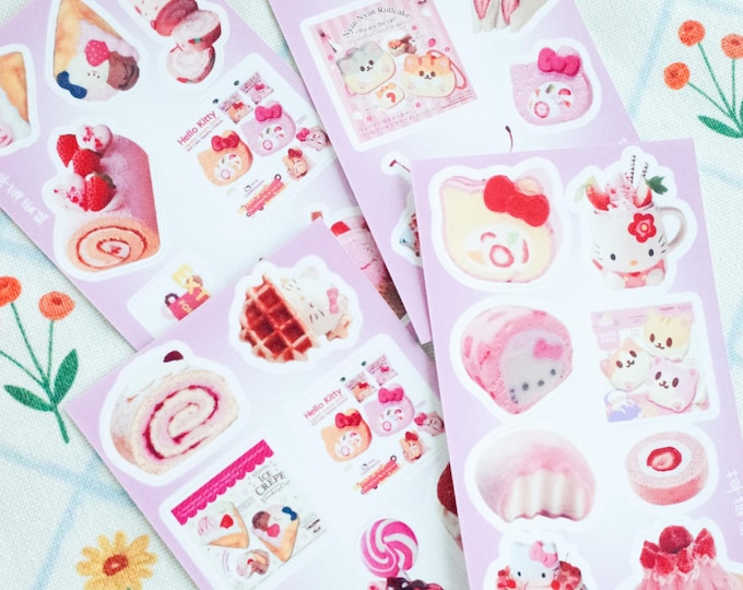 Set of 4 Retro Pastel Strawberry Cakes Crepe Parfait Stickers Cutecore ...
