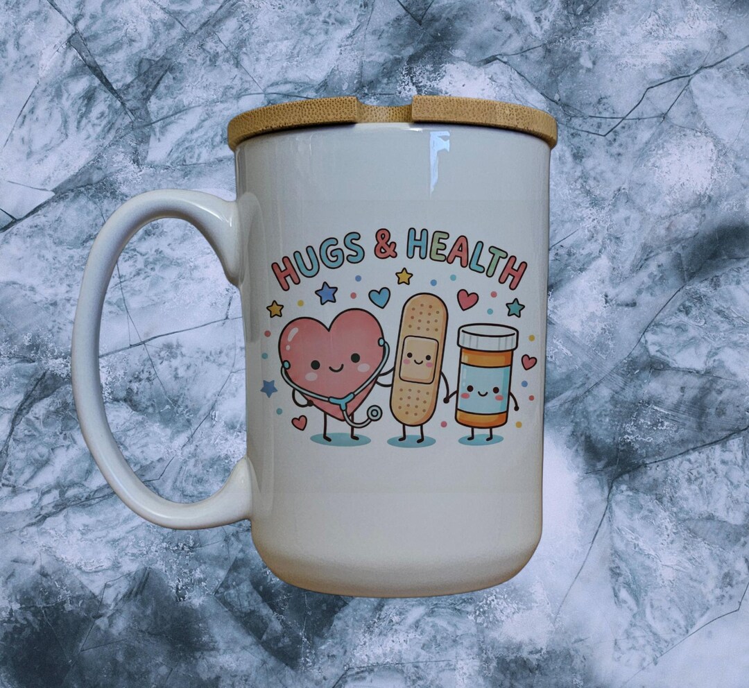 Hugs & Health Ceramic Mug With Bamboo Lid, Pediatric Nurse Gift - Etsy