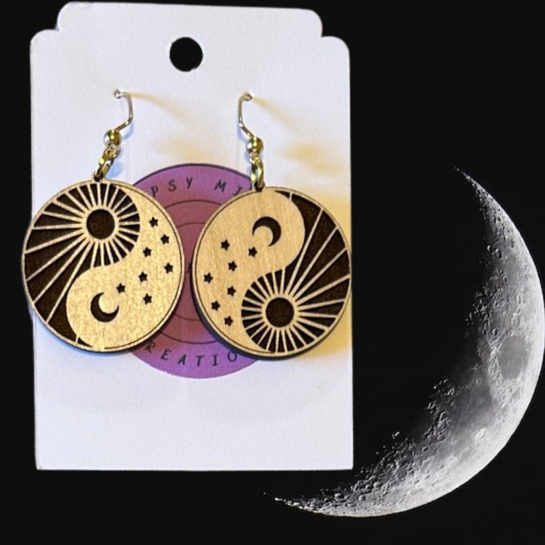 Ying Yang Symbol Laser Cut Lightweight Wood Earrings - Etsy
