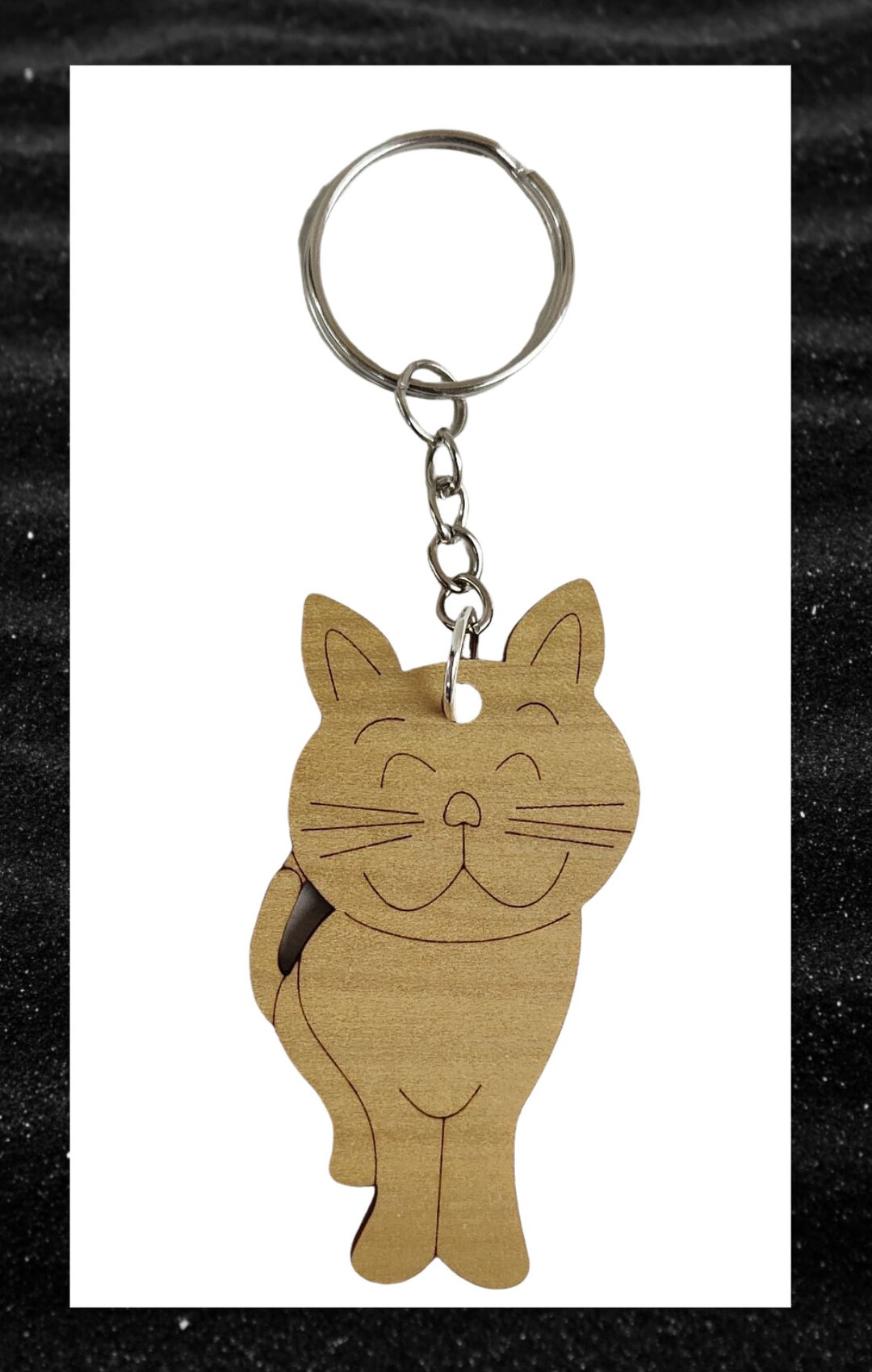 Cute Kitty Laser Cut Wood Keychain - Etsy