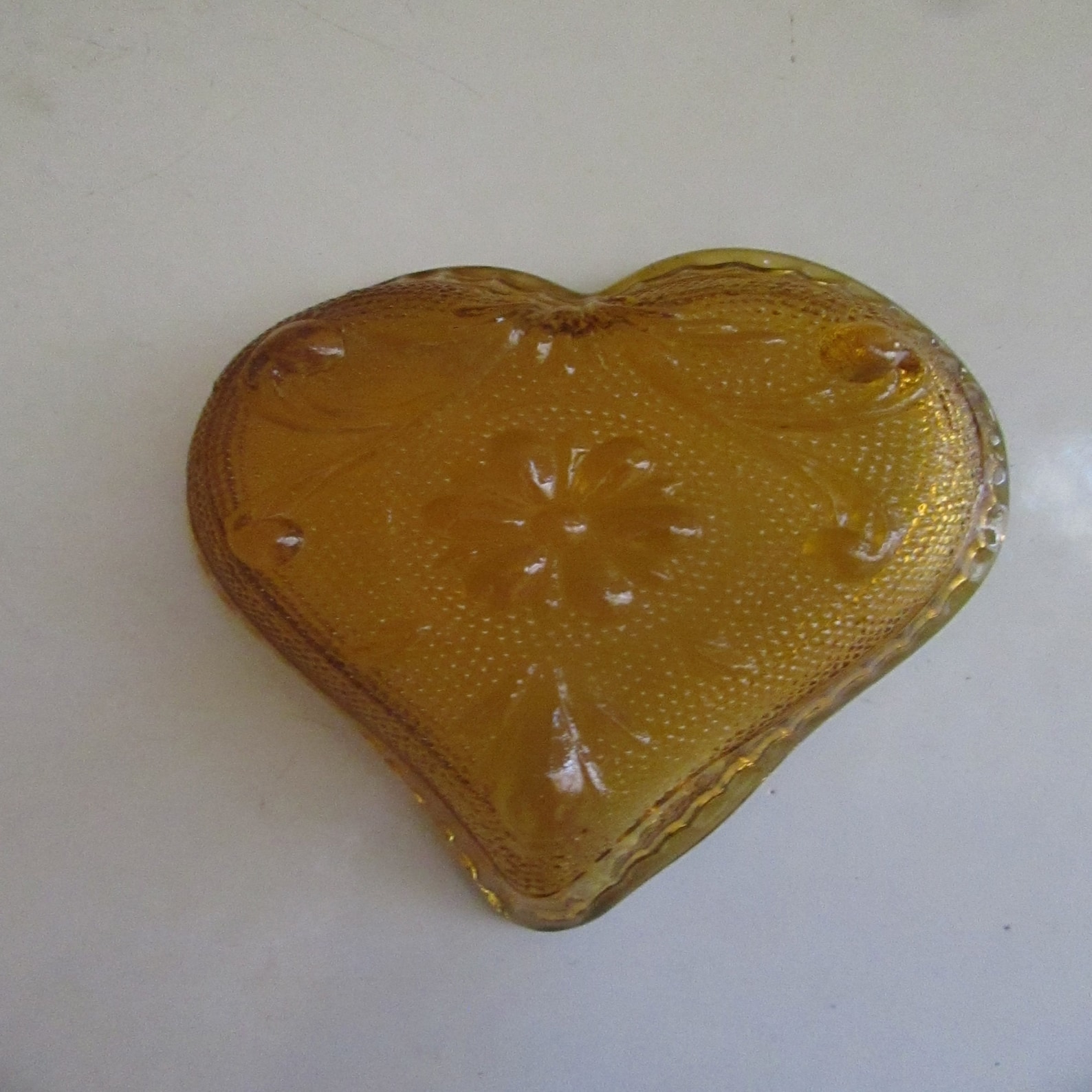 Floral Amber Crystal Heart Trinket Dish Amber Glass Heart - Etsy