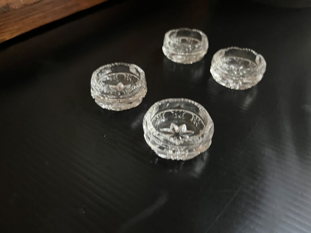 Round Flower Salt Dishes – Set of 4 Crystal Clear Glass Salt Dips ...