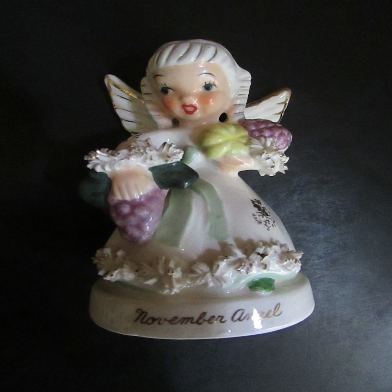 November Angel Figurine Harvest Angel Holding Grapes & - Etsy