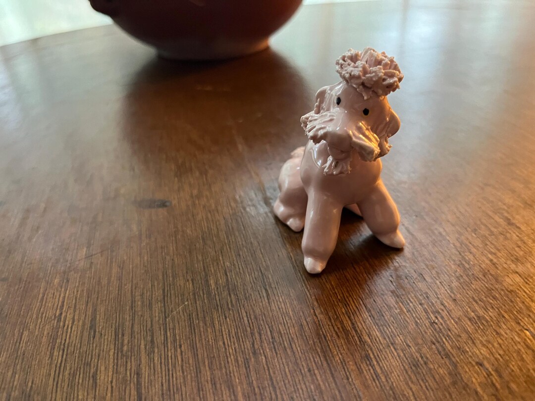 Pink Poodle Figurine – Sitting Poodle With Spaghetti Tail, Ears & Poof ...