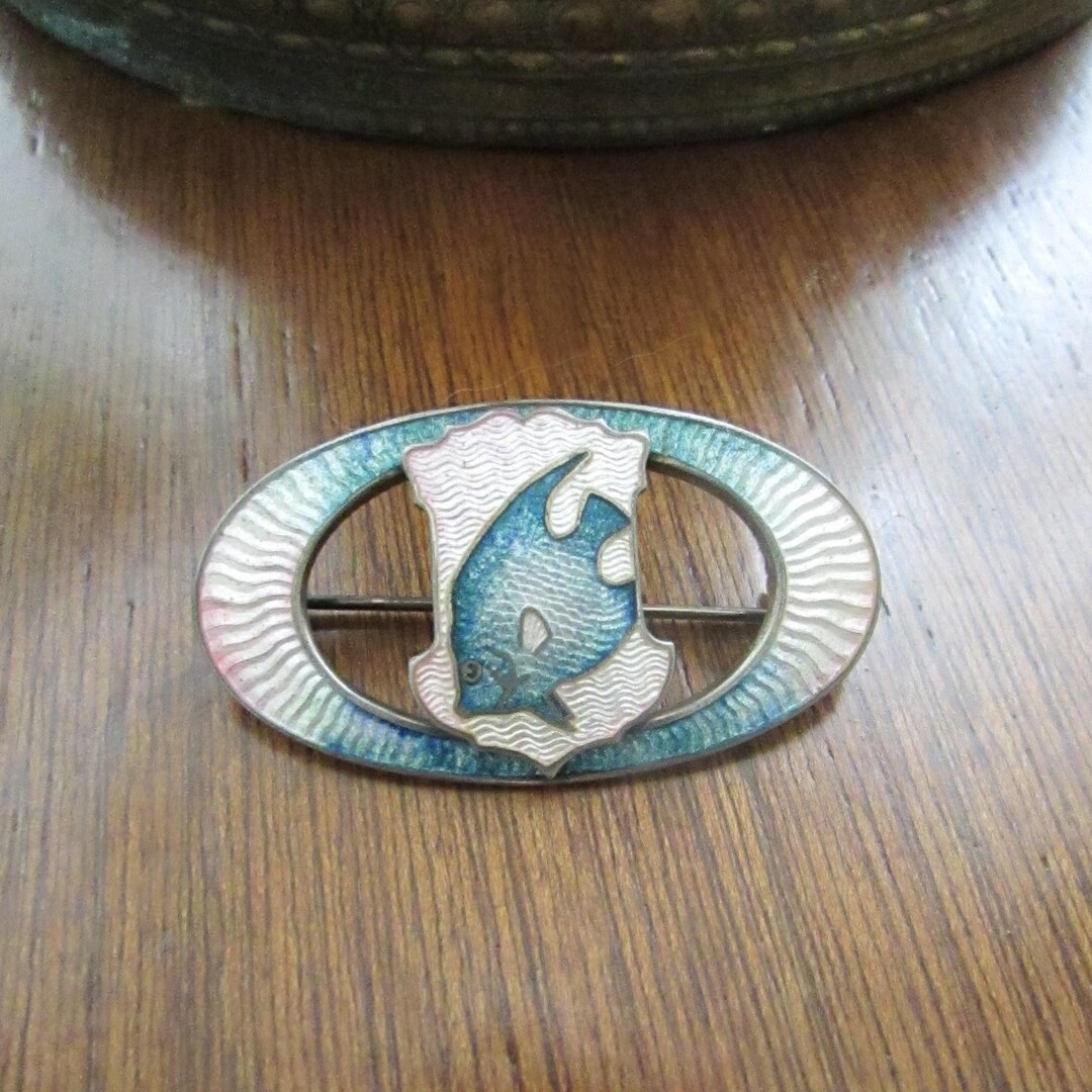 Angel Fish Pin - Guilloche Enamel & Sterling Silver Fish Brooch by R. H ...