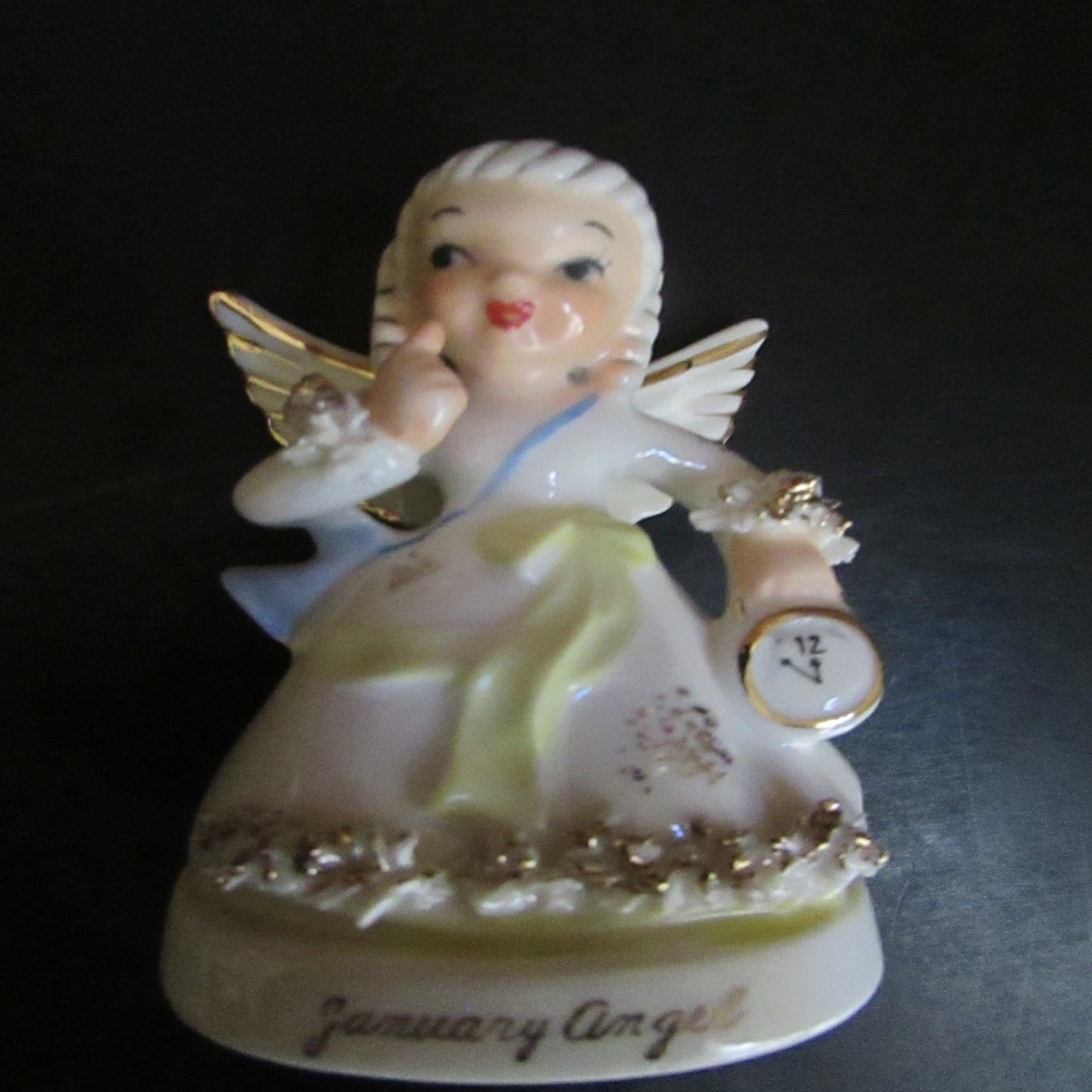 January Angel Figurine New Years Angel Holding Clock | Etsy
