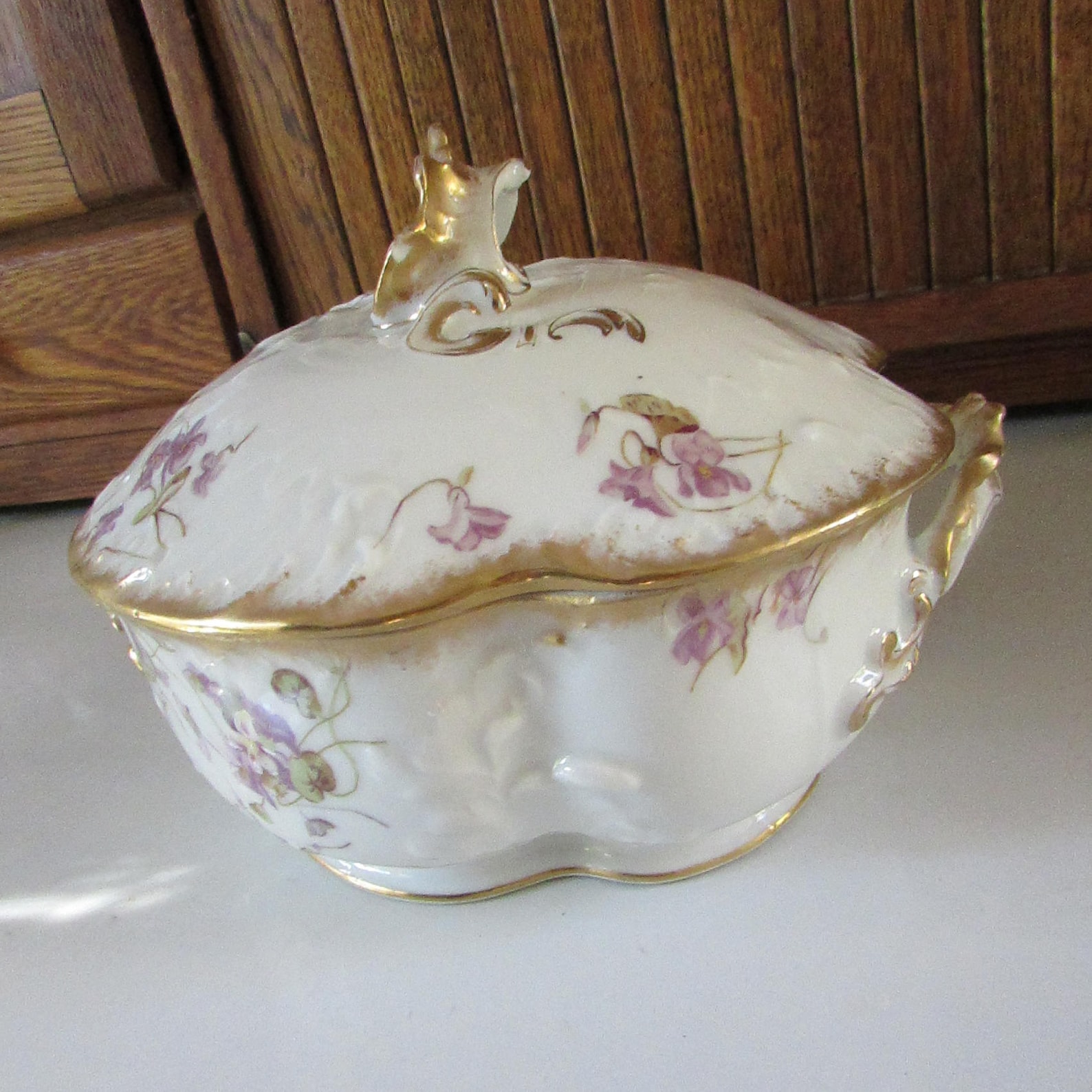 Limoges Purple Violet Flowers Embossed Porcelain Covered Serving Dish ...