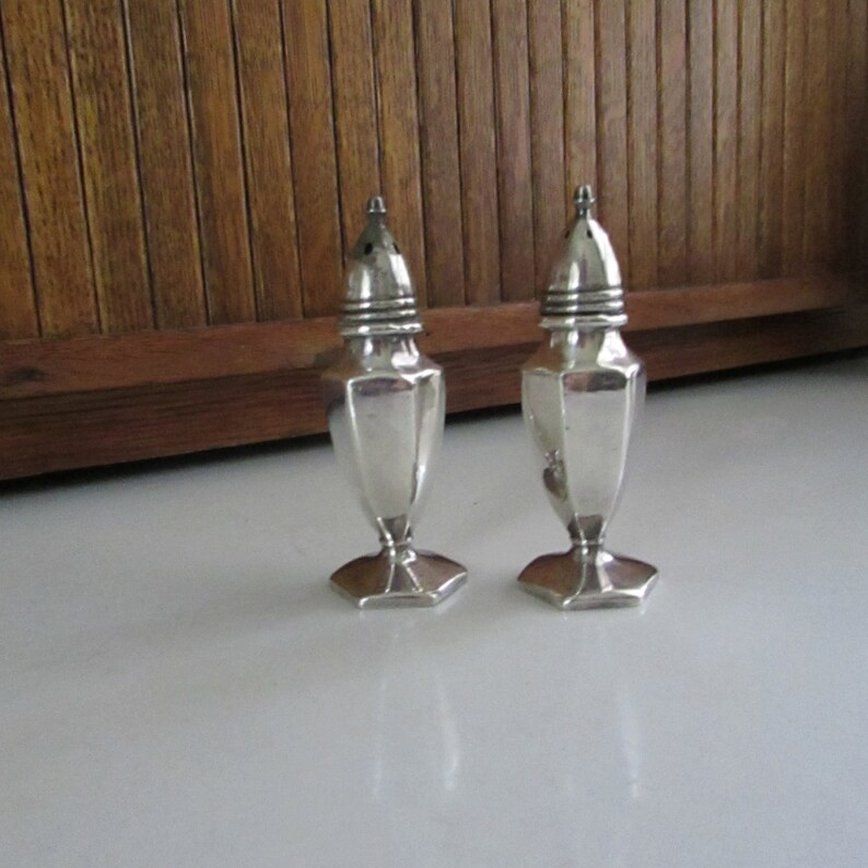 Heavy Tall Hexagon Crown Top Plated Salt & Pepper Shakers by Benedict ...
