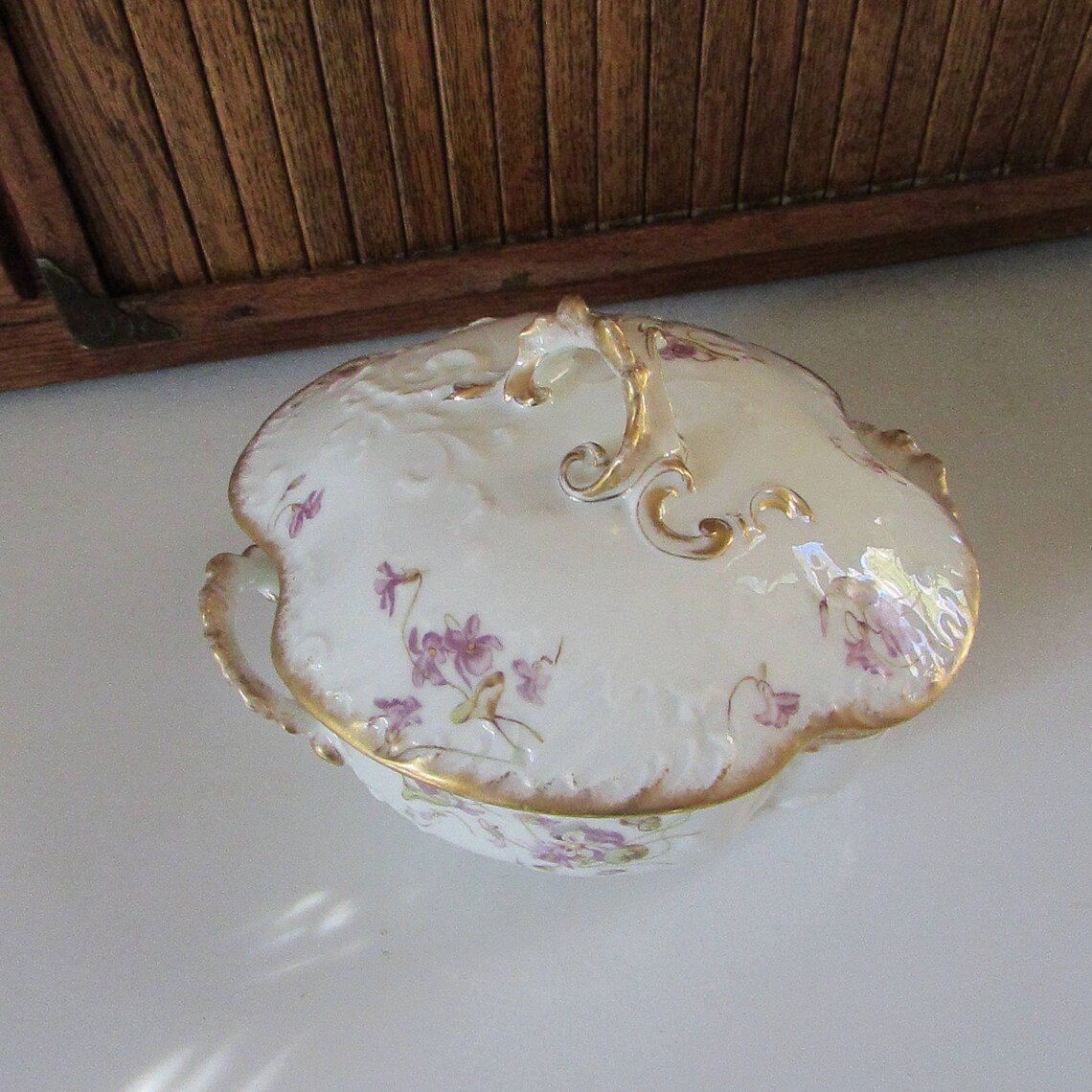 Limoges Purple Violet Flowers Embossed Porcelain Covered Serving Dish ...
