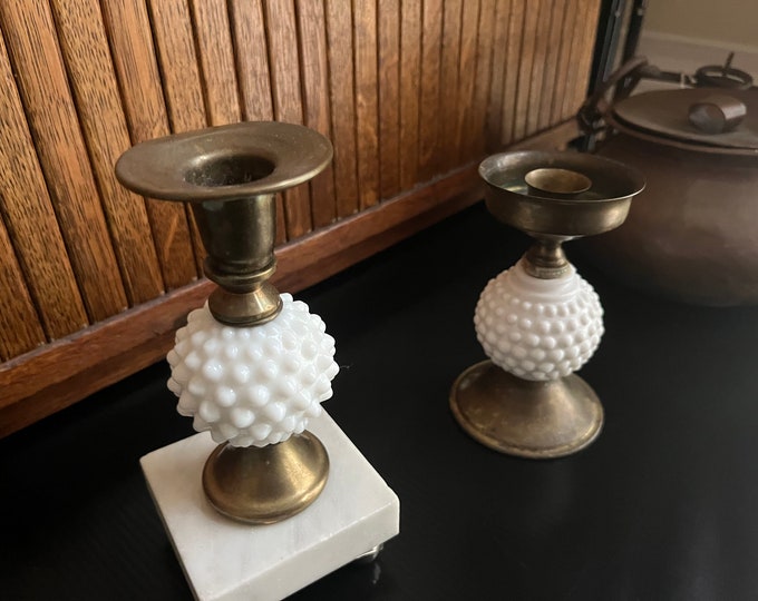 Milk Glass Candlesticks – Mismatched Hobnail Milkglass Candleholders ...
