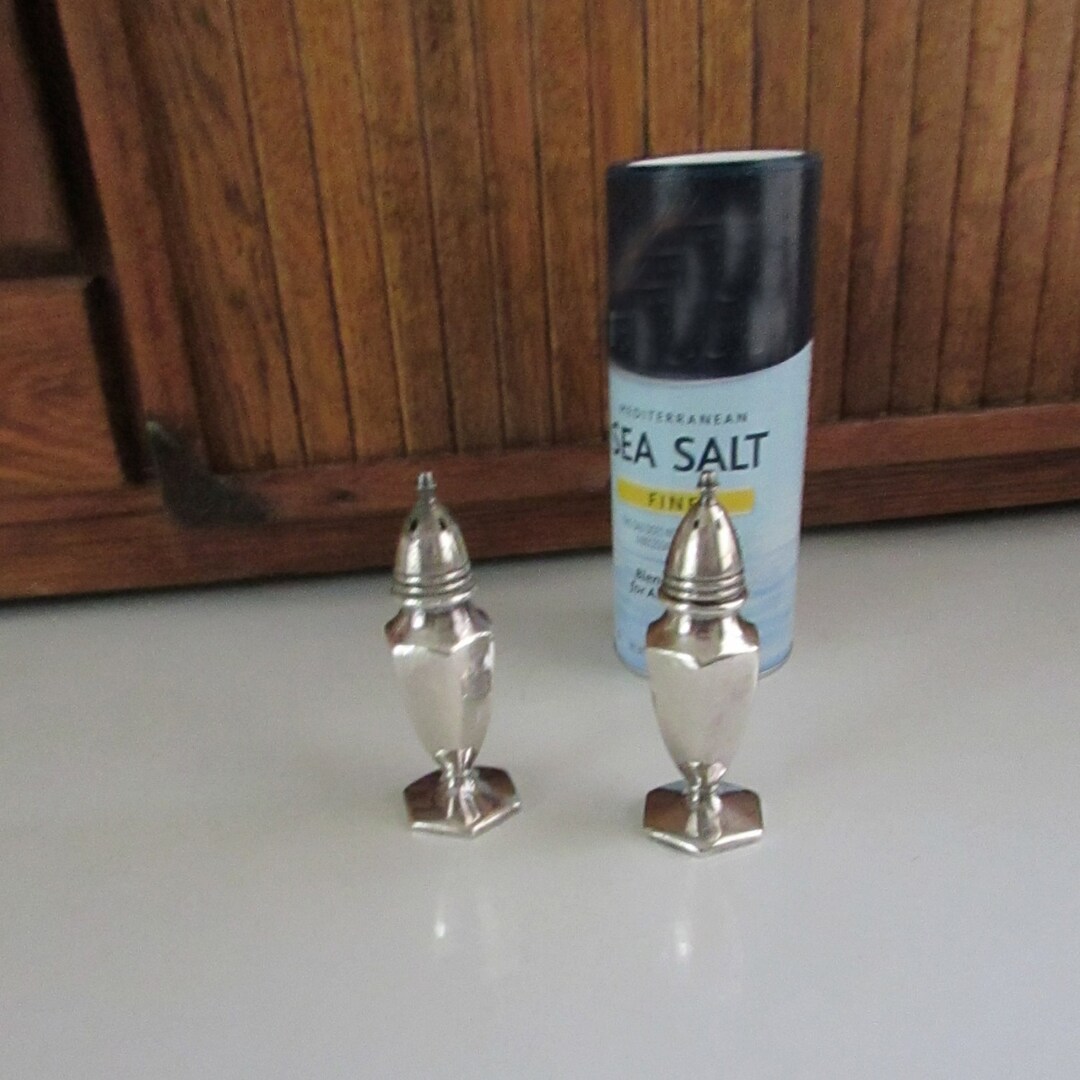 Heavy Tall Hexagon Crown Top Plated Salt & Pepper Shakers by Benedict ...