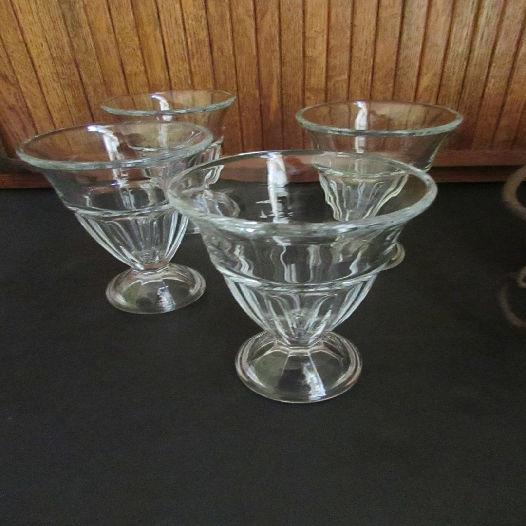 Ice Cream Sundae Dishes – Set of 4 Dessert Cups - Ribbed Paneled ...