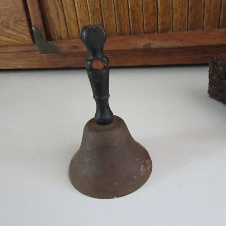 Rustic Rusted Metal Bell With Painted Wood Handle and Rope & - Etsy
