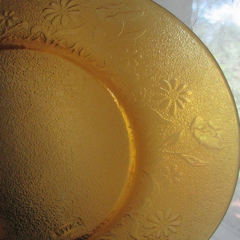 Small Floral Amber Plates –amber Glass Dessert Plates –set of 4 ...