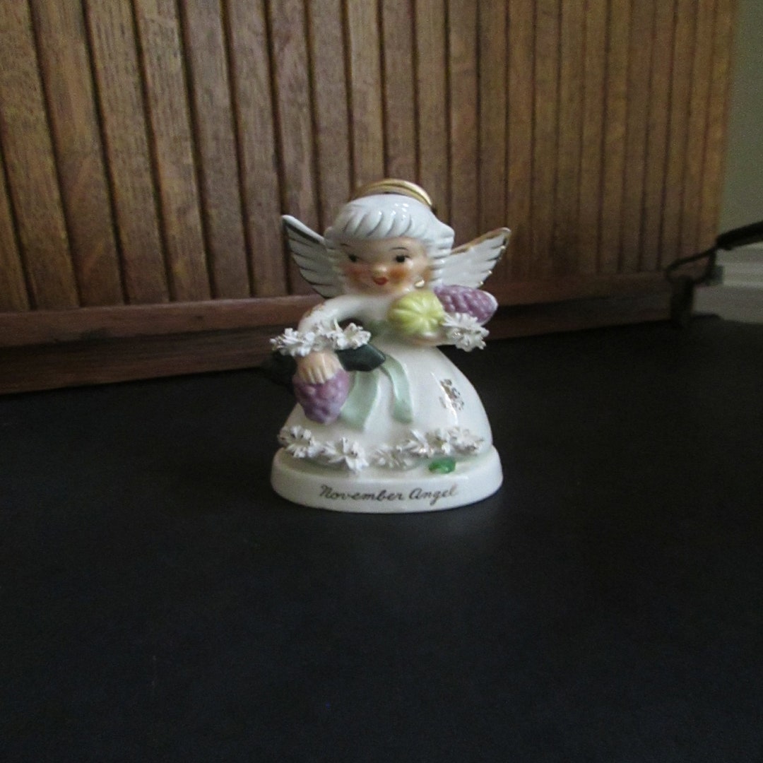 November Angel Figurine – Harvest Angel Holding Grapes & Vegetables ...