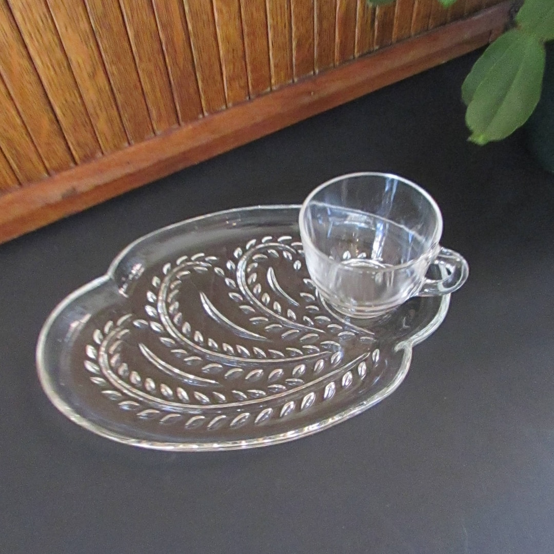 Homestead Wheat Pattern – Depression Glass Snack Plate With Cup ...
