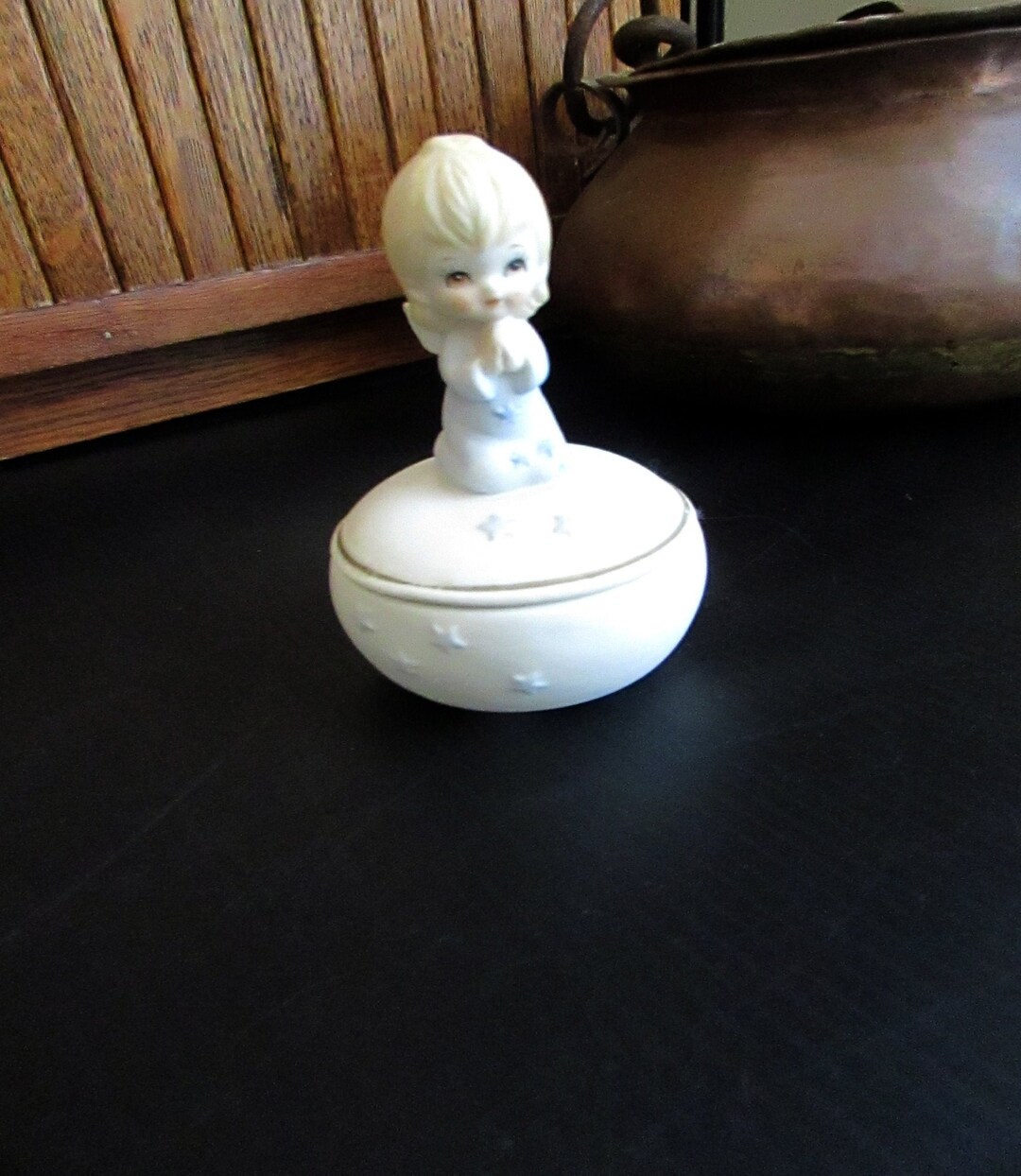 Angel Trinket Box – Lefton Angel Box – Yellow & Blue Porcelain Angel ...