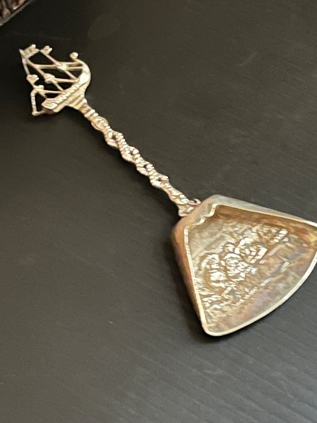 Silver Ship Spoon Ship with Repoussé Scene in Bowl & Openwork Ship ...