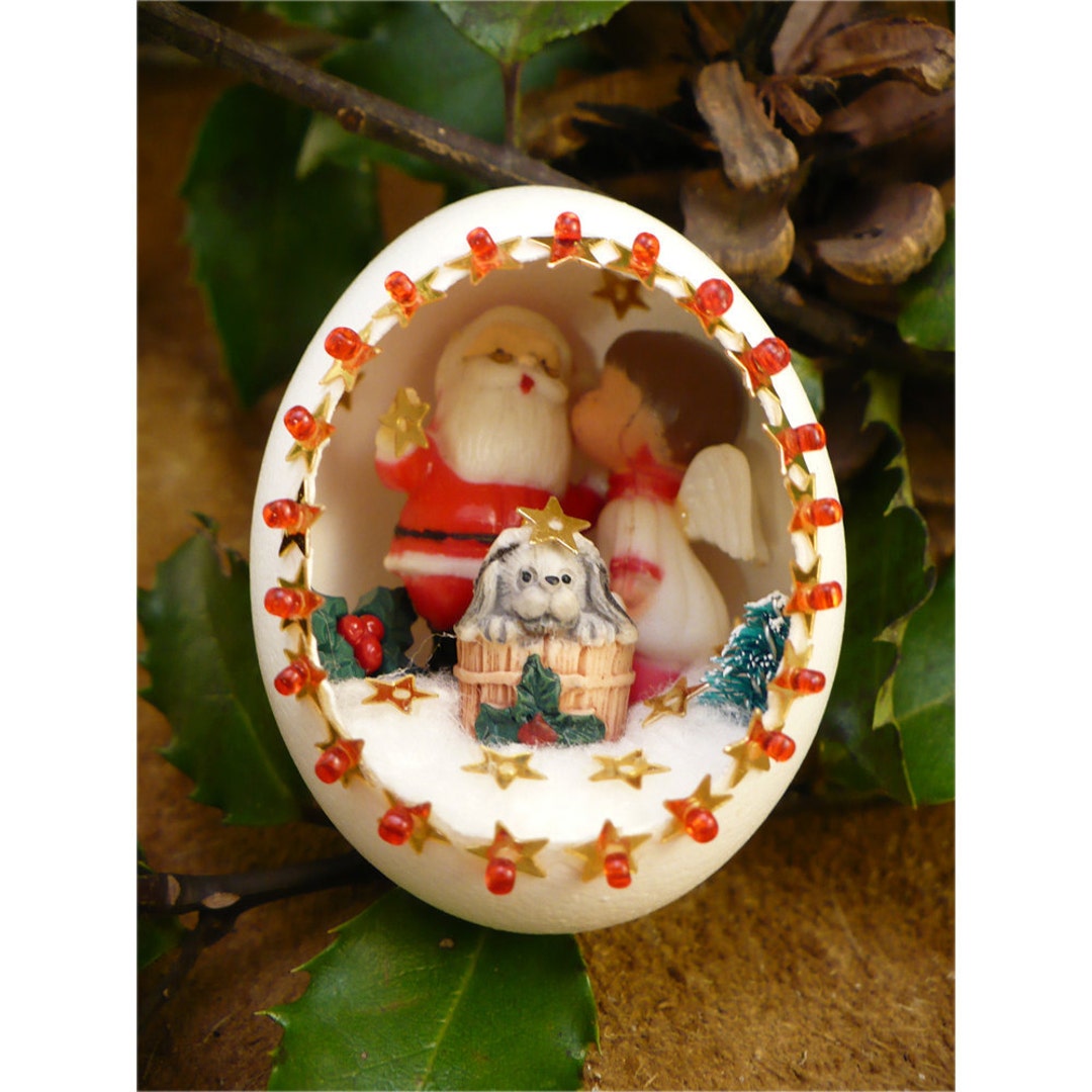 Angel Kissing Santa Egg Decoration - Handmade Christmas Diorama Egg ...