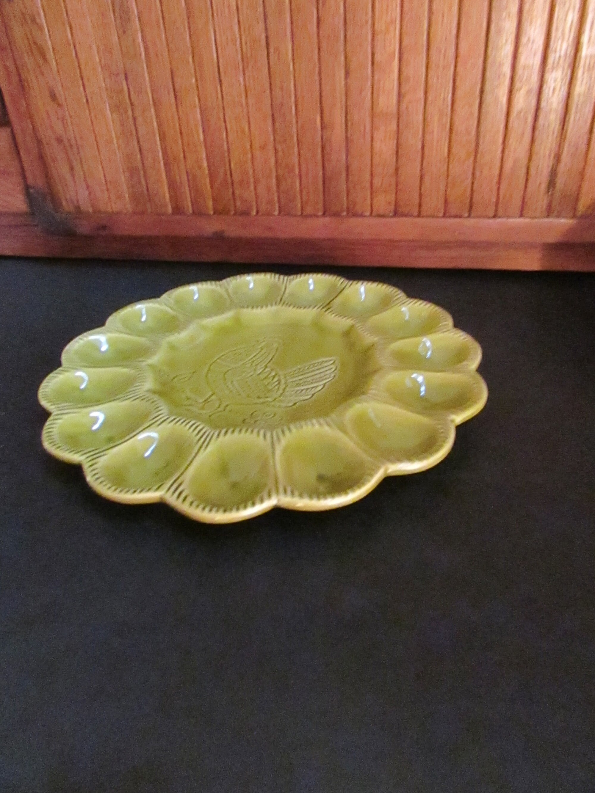 Chicken Deviled Egg Serving Dish \u2013 Avocado Green Round with 15 ...