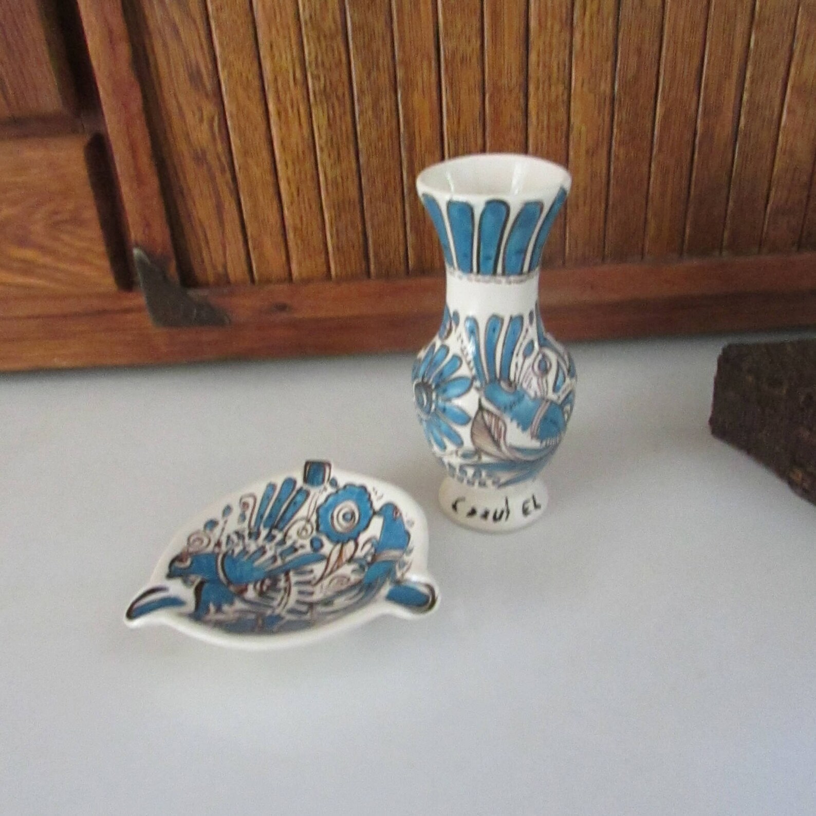 Turquoise Blue Bird Vase and Ashtray – Small Vase & Ashtray – Cozumel ...