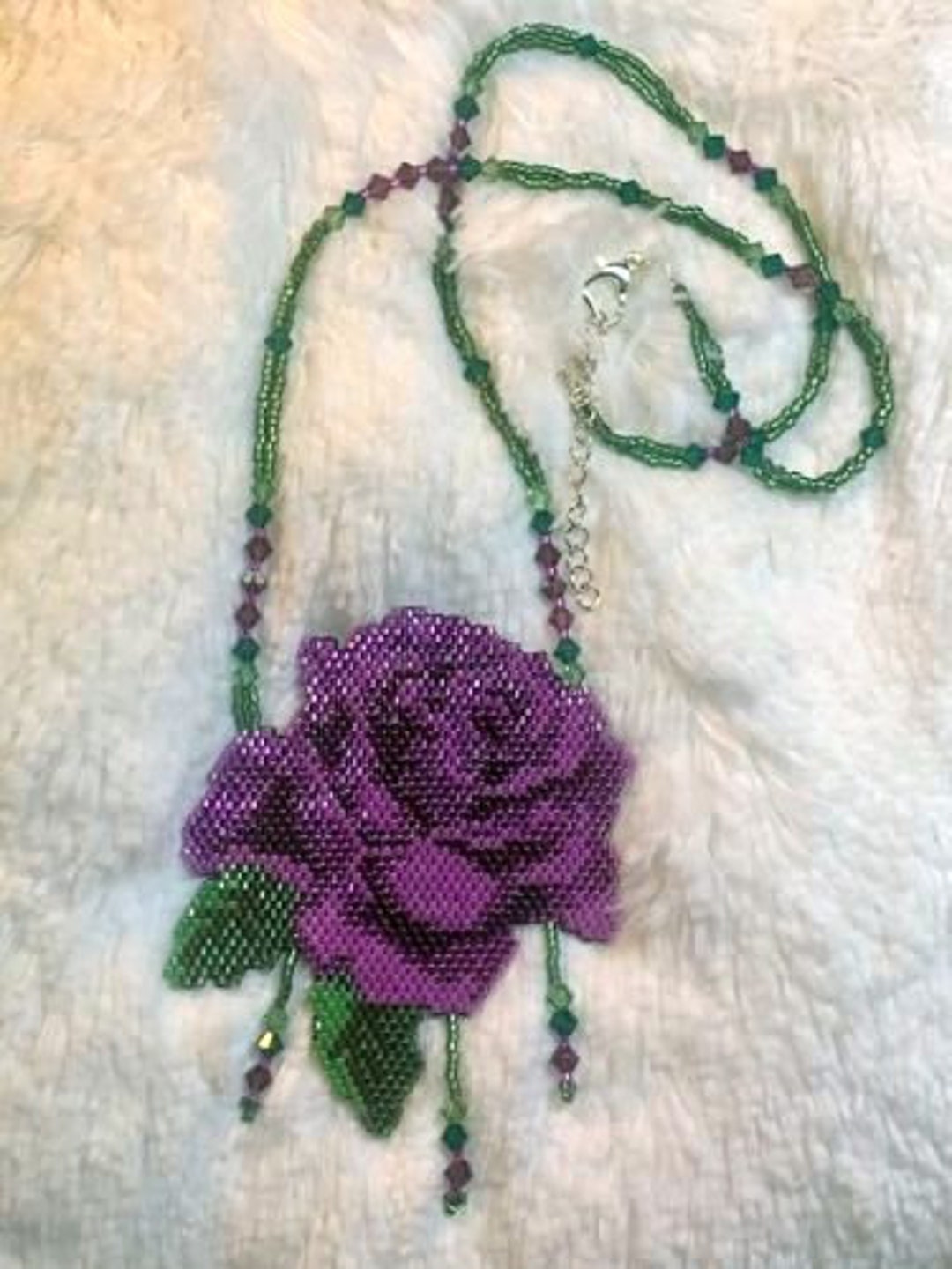 Hand-beaded Purple Rose Necklace - Etsy