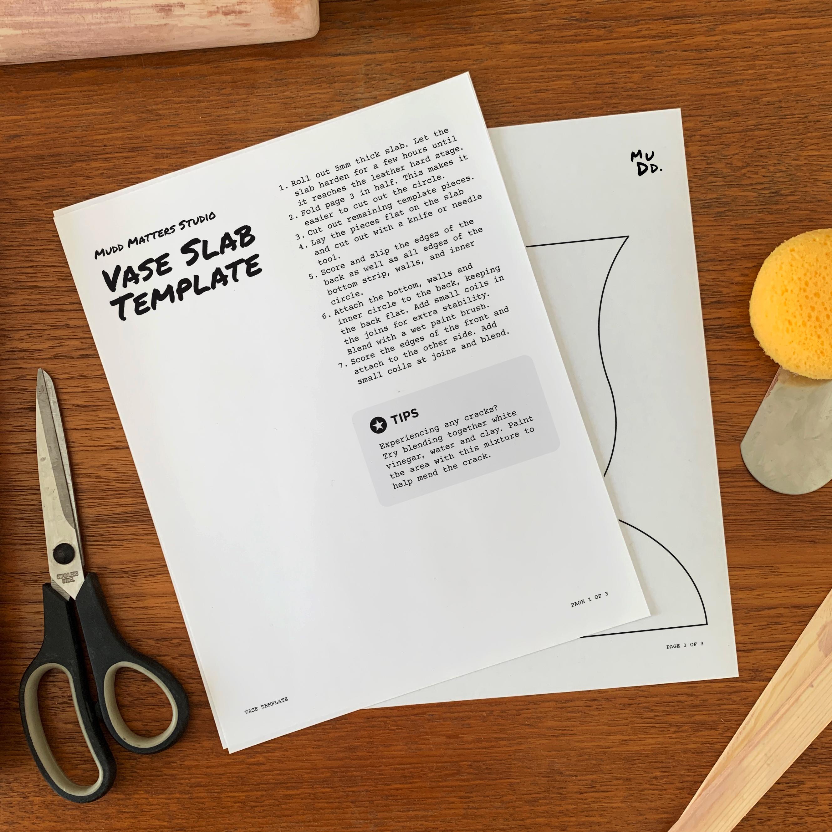 Easy Printable Slab Pottery Vase Template for Beginners Digital Download Printable Tutorial File ...