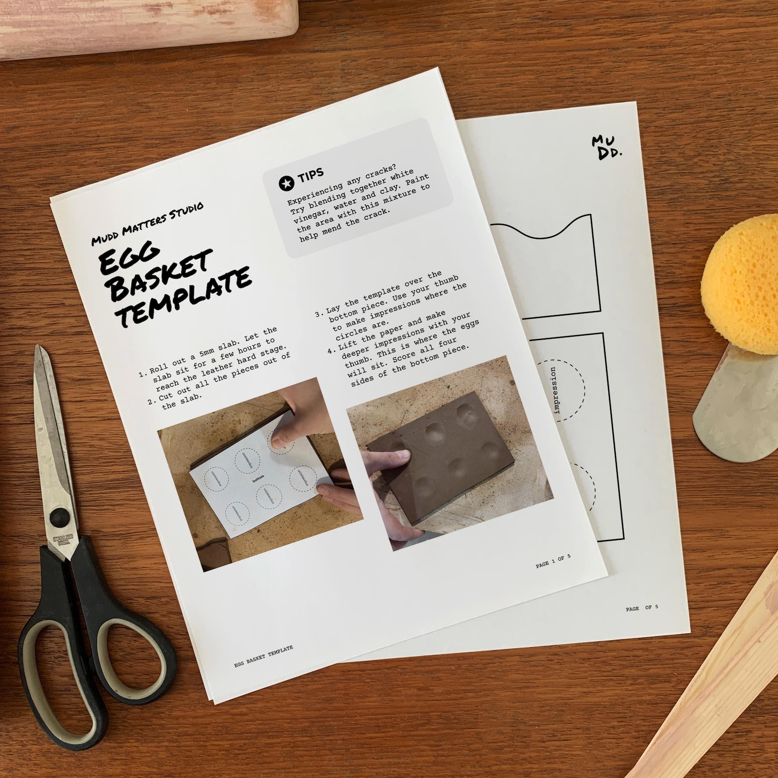 Printable Slab Pottery Egg Basket Template Digital Download Printable Tutorial File to Do It ...