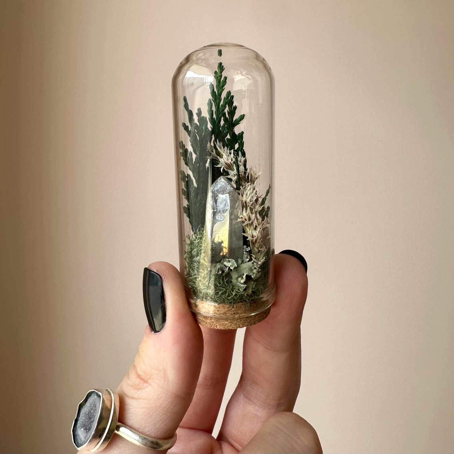 Mini Glass Terrarium: Dried Florals, Crystal, Dark Academia Decor - Etsy