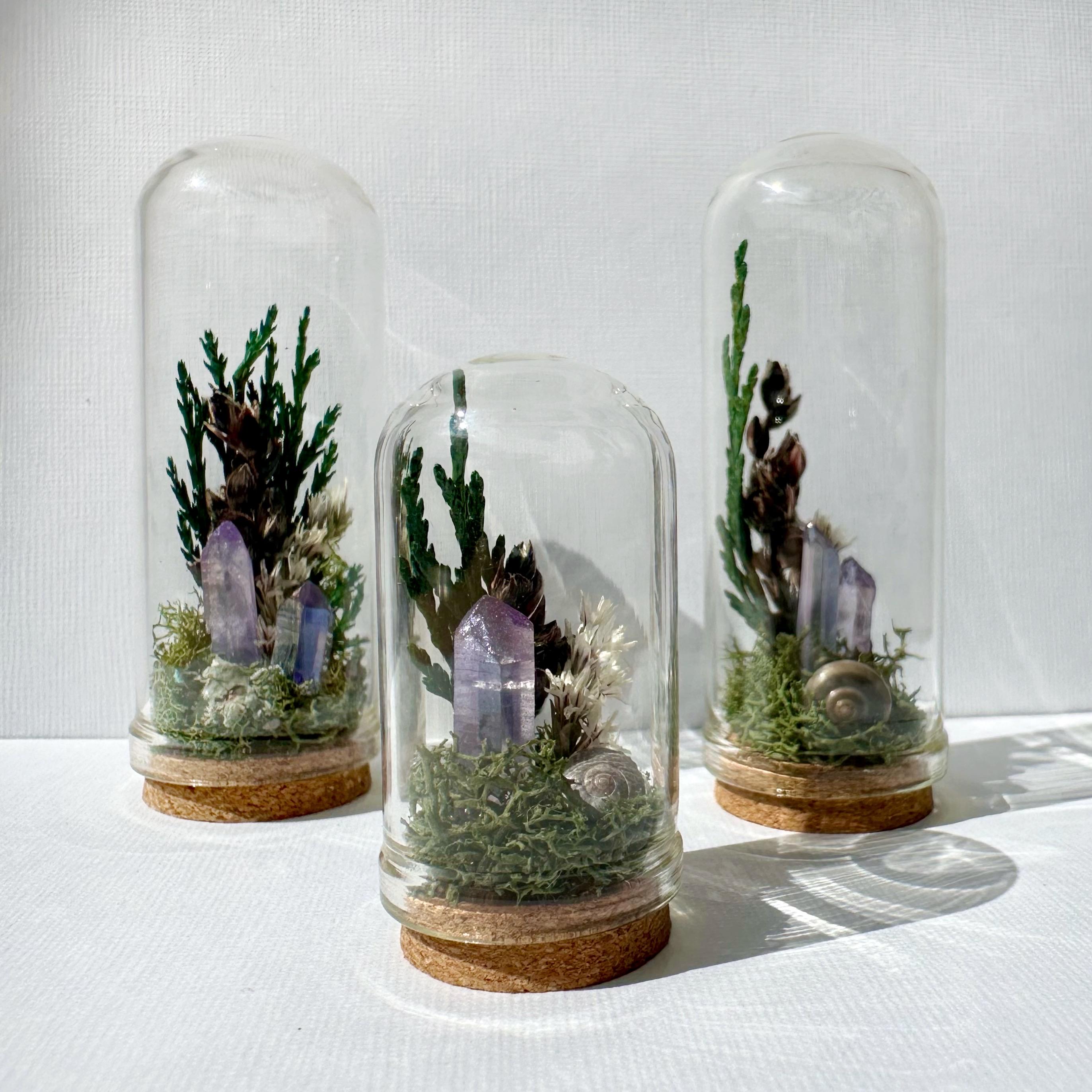 Mini Glass Terrarium: Dried Florals, Crystal, Dark Academia Decor - Etsy