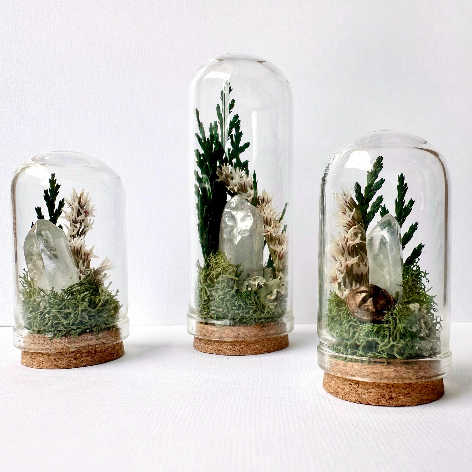 Mini Glass Terrarium: Dried Florals, Crystal, Dark Academia Decor - Etsy