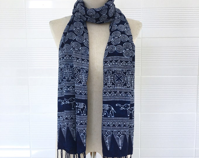 Handmade Tribal Hmong Indigo Batik Scarf, Wax Hand Block Handmade Batik ...