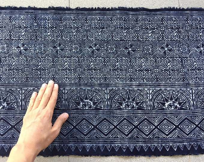 Hmong Indigo Batik Cotton 14.50 Width Hand Block Fabric Sold by the 1 ...