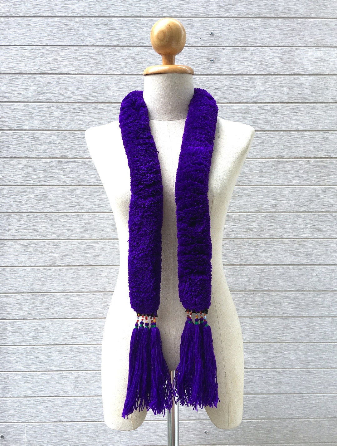 Violet Handmade Ethnic Mien Yao Scarf, Handmade Traditional Pom Roll ...