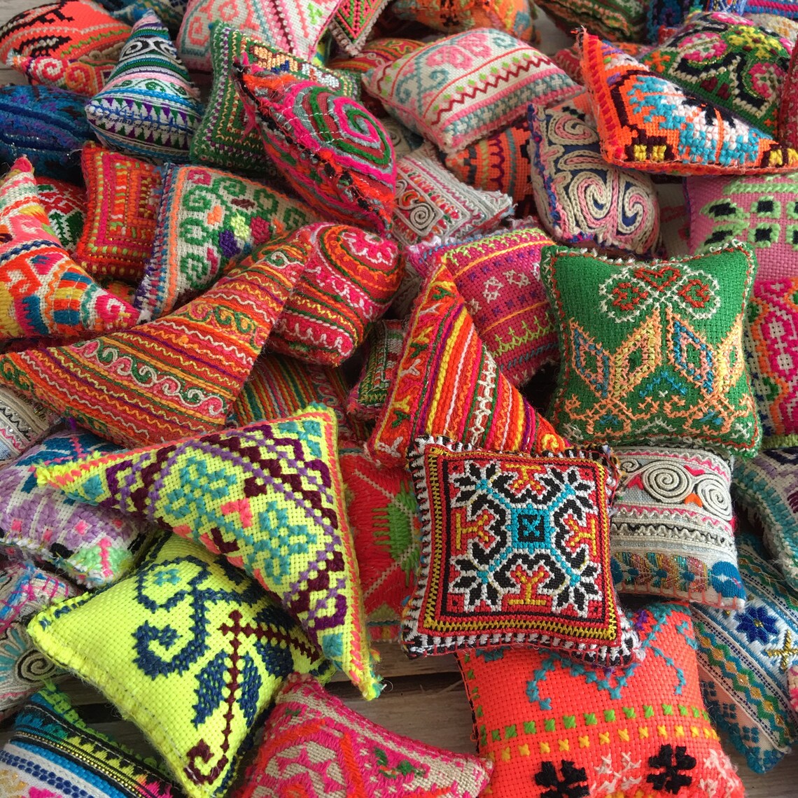 Set of 5 Pieces Hmong Embroidered Stuff Small Pillows Made | Etsy